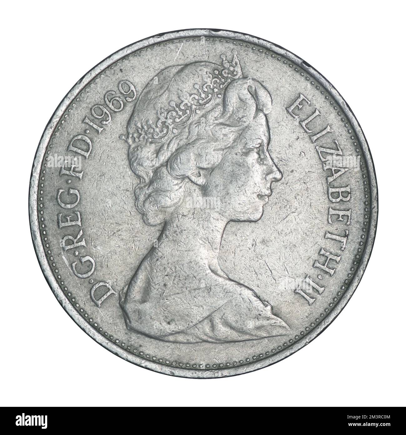 English ten pence from 1969 on a white background Stock Photo - Alamy