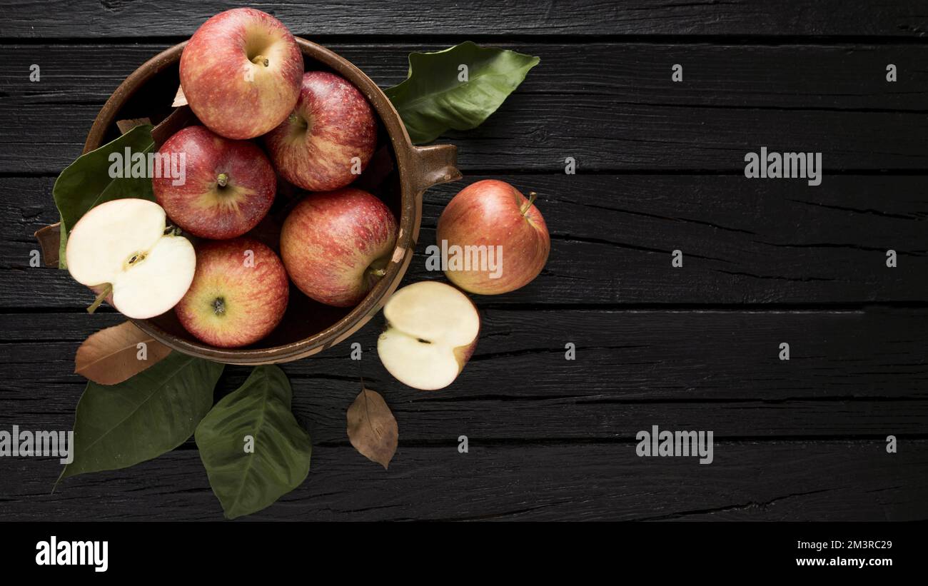 Top view apples basket with copy space. Resolution and high quality ...