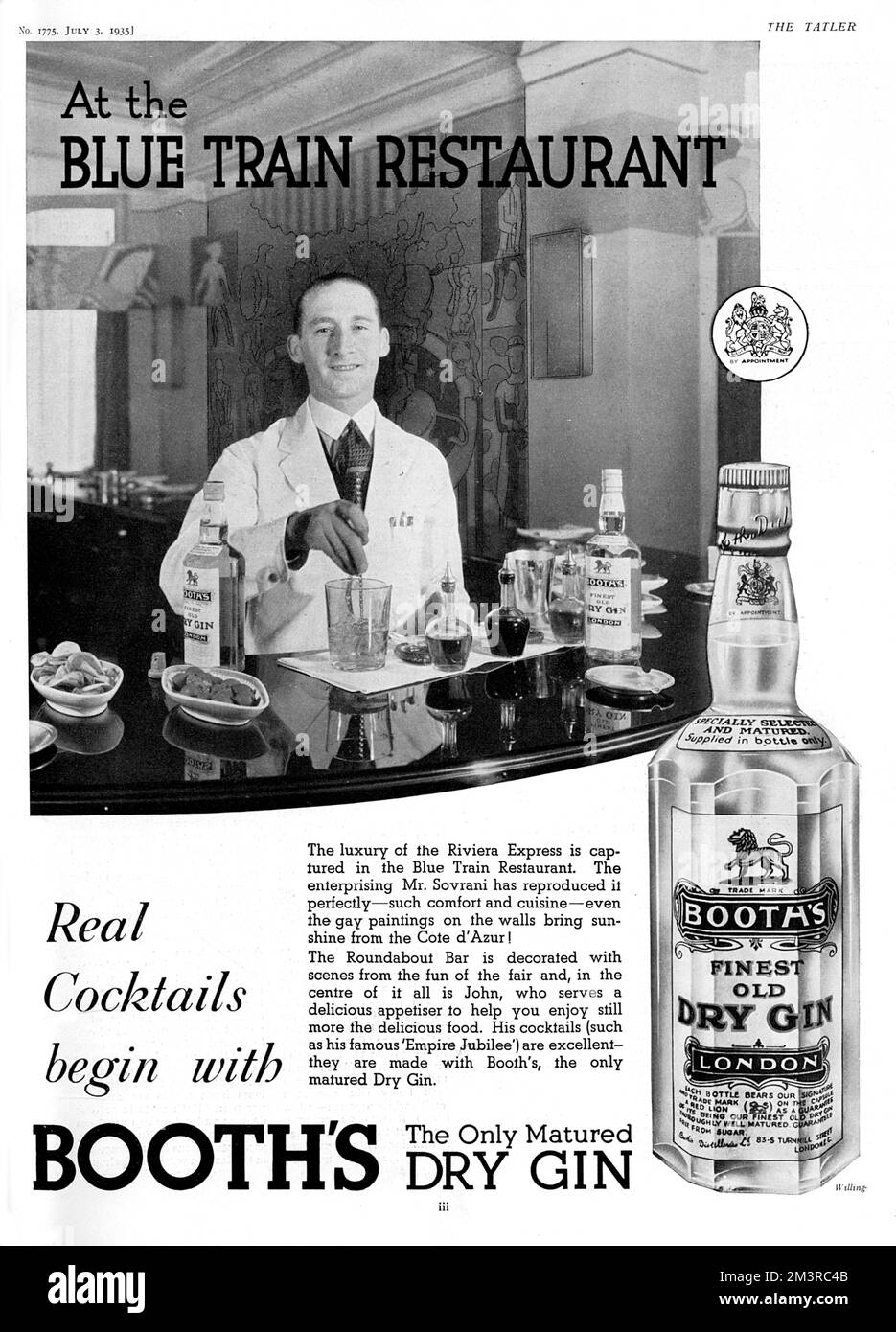 Booth's Gin advertisement - the Blue Train restaurant Stock Photo - Alamy
