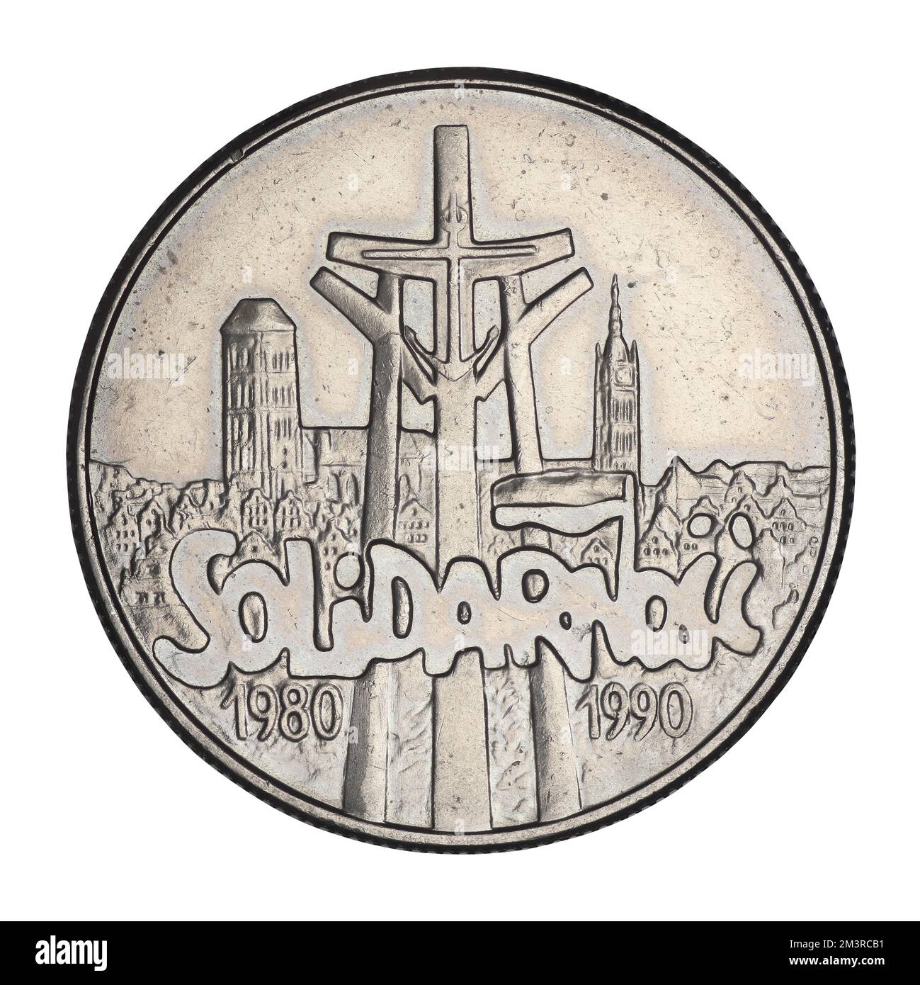 Polish solidarity coin of PLN 10,000 on a white background Stock Photo ...