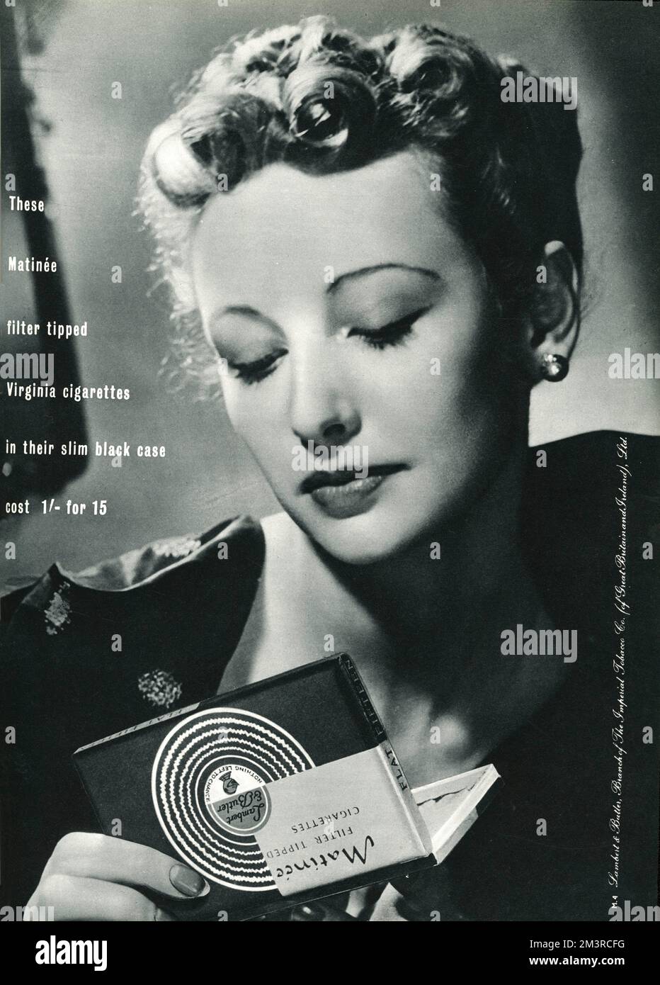 Advert for Matinee filter tipped cigarettes 1939 Stock Photo - Alamy