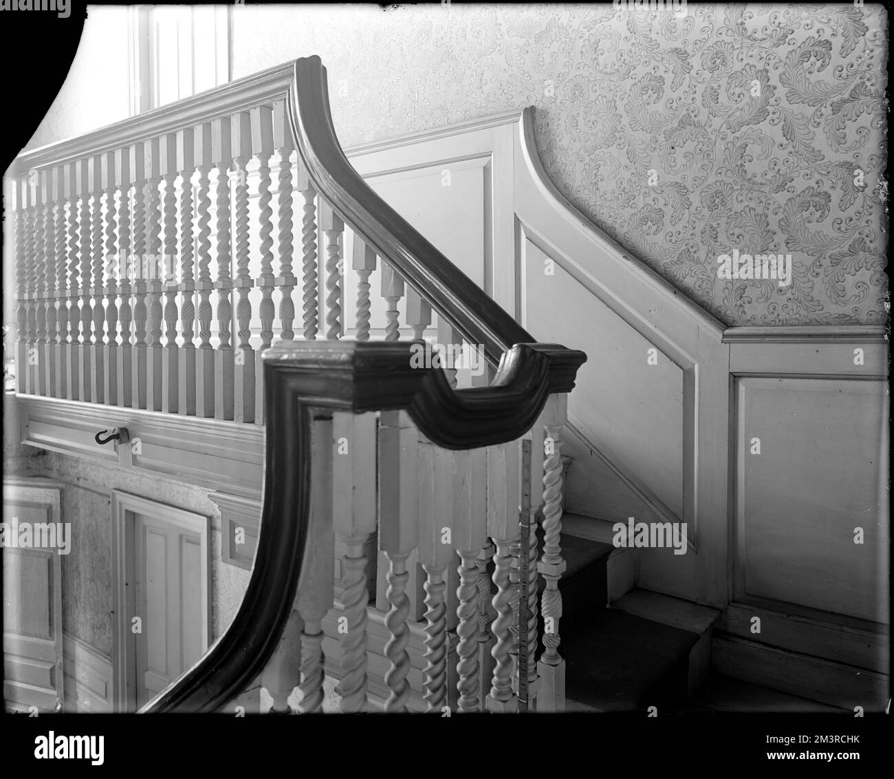Salem, 168 Derby Street, interior detail, balustrade and front upper ...
