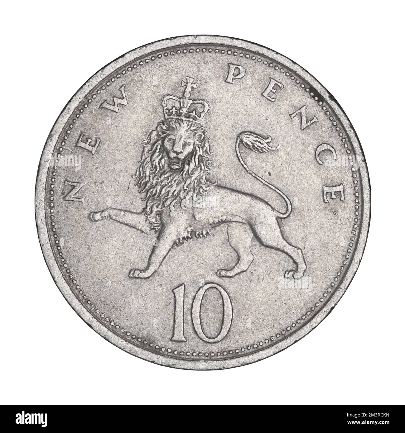 English ten pence with queen and lion on a white background from 1975 ...