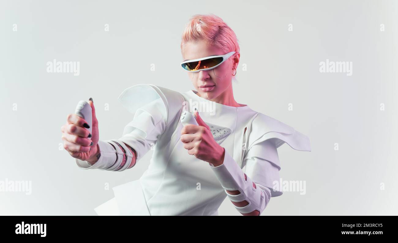 Representation of a bionic super human with advanced technology parts ...