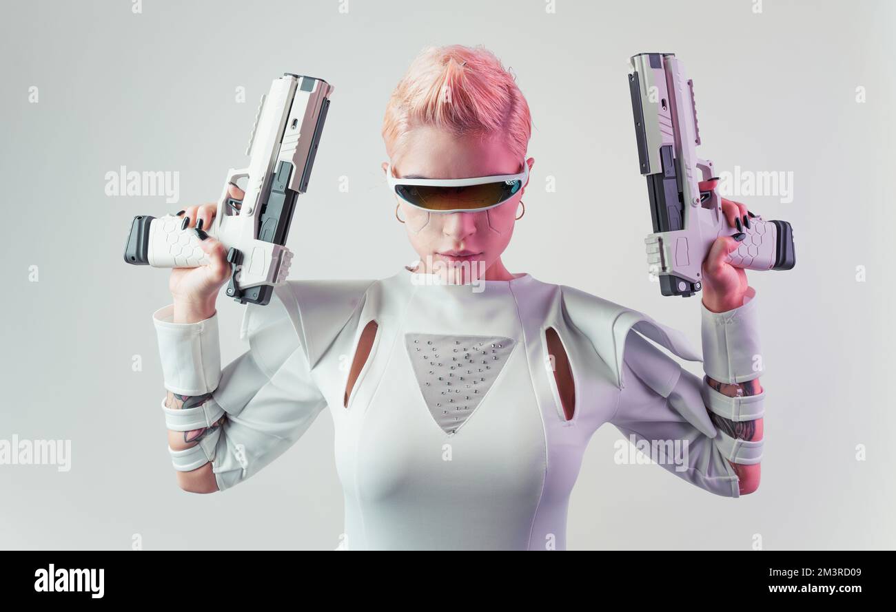 Representation of a bionic super human with advanced technology parts ...