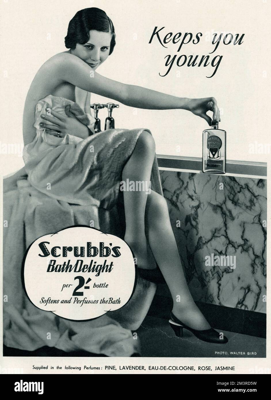 Scrubb's bath lotion, 'Keeps you young'. Softens and perfumes the bath ...