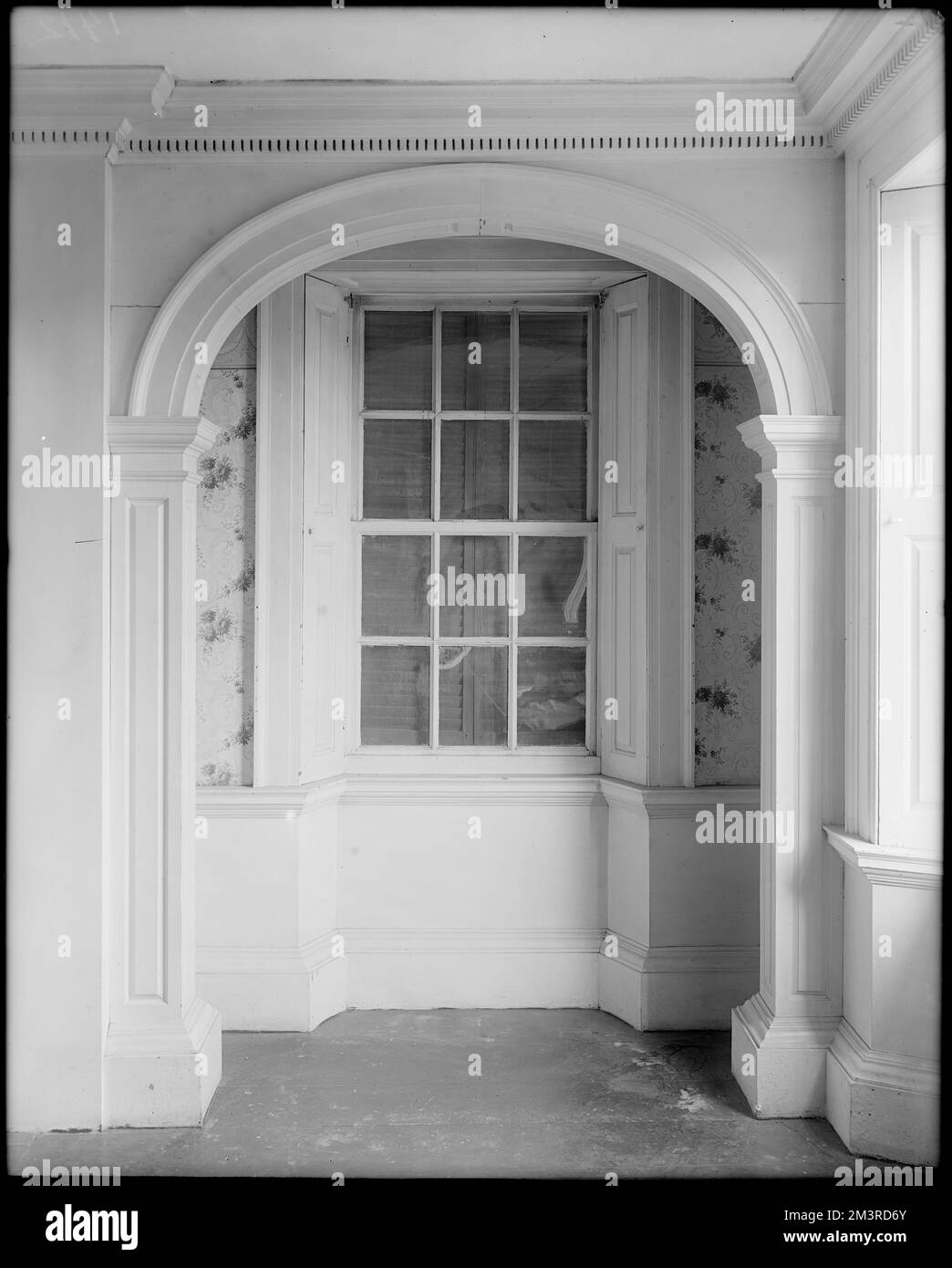 Salem, 188 Derby Street, interior detail, arches and window in east ...