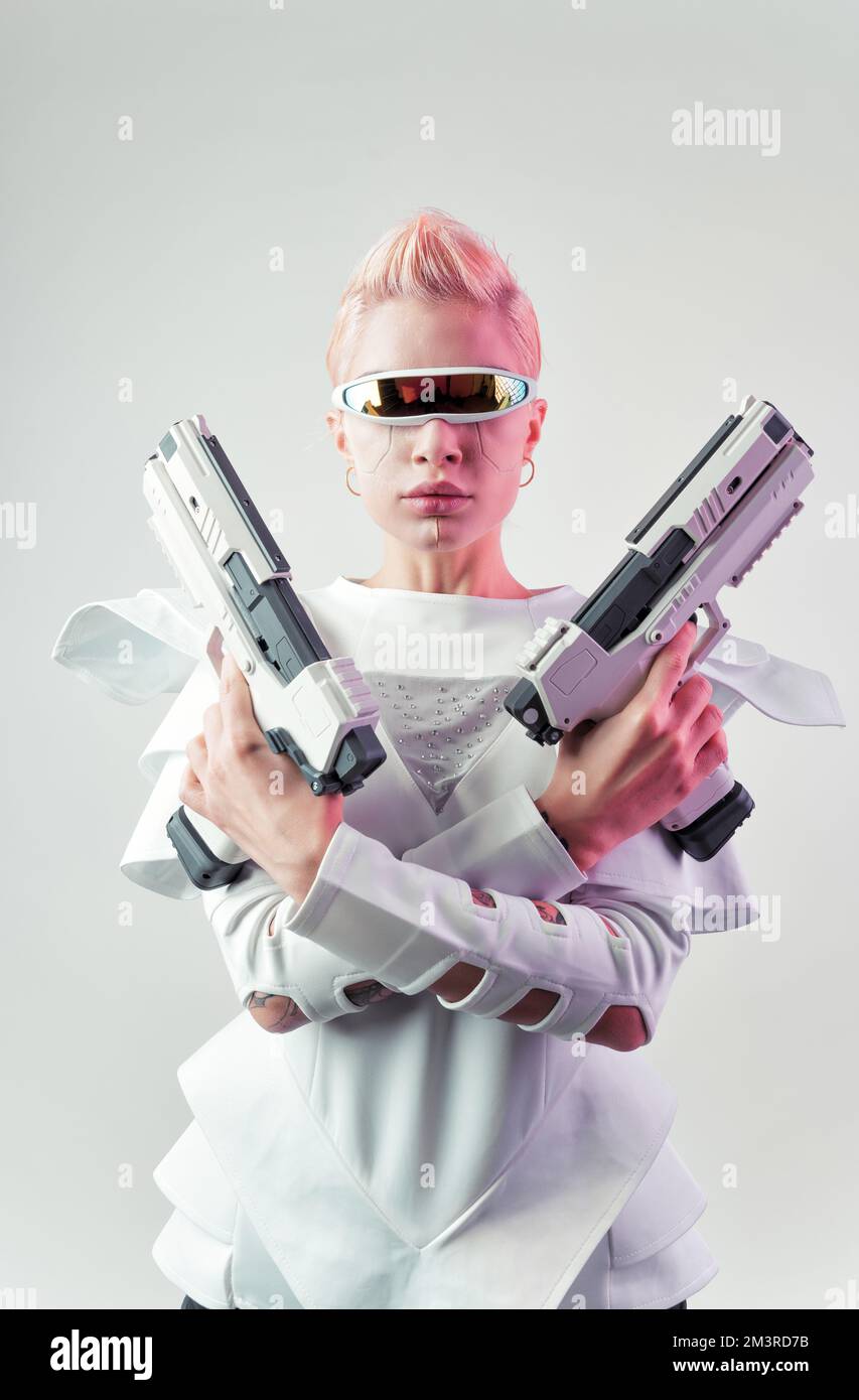 Representation of a bionic super human with advanced technology parts ...