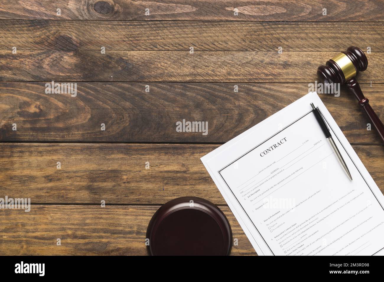 Top view frame with contract wooden judge gavel. Resolution and high ...
