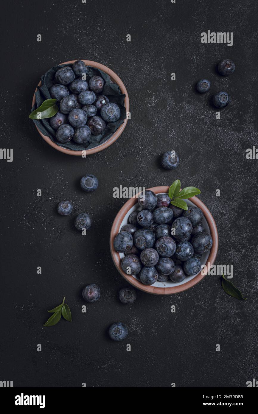 Top view fresh blueberries bowls. Resolution and high quality beautiful ...