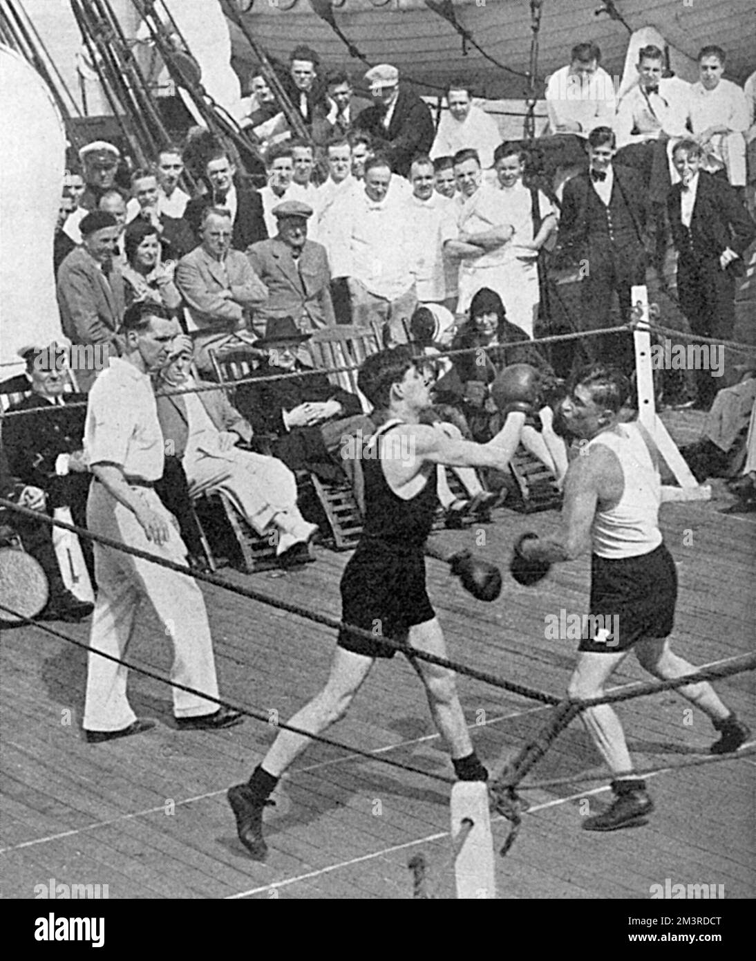 Boxing match on ship Black and White Stock Photos & Images - Alamy