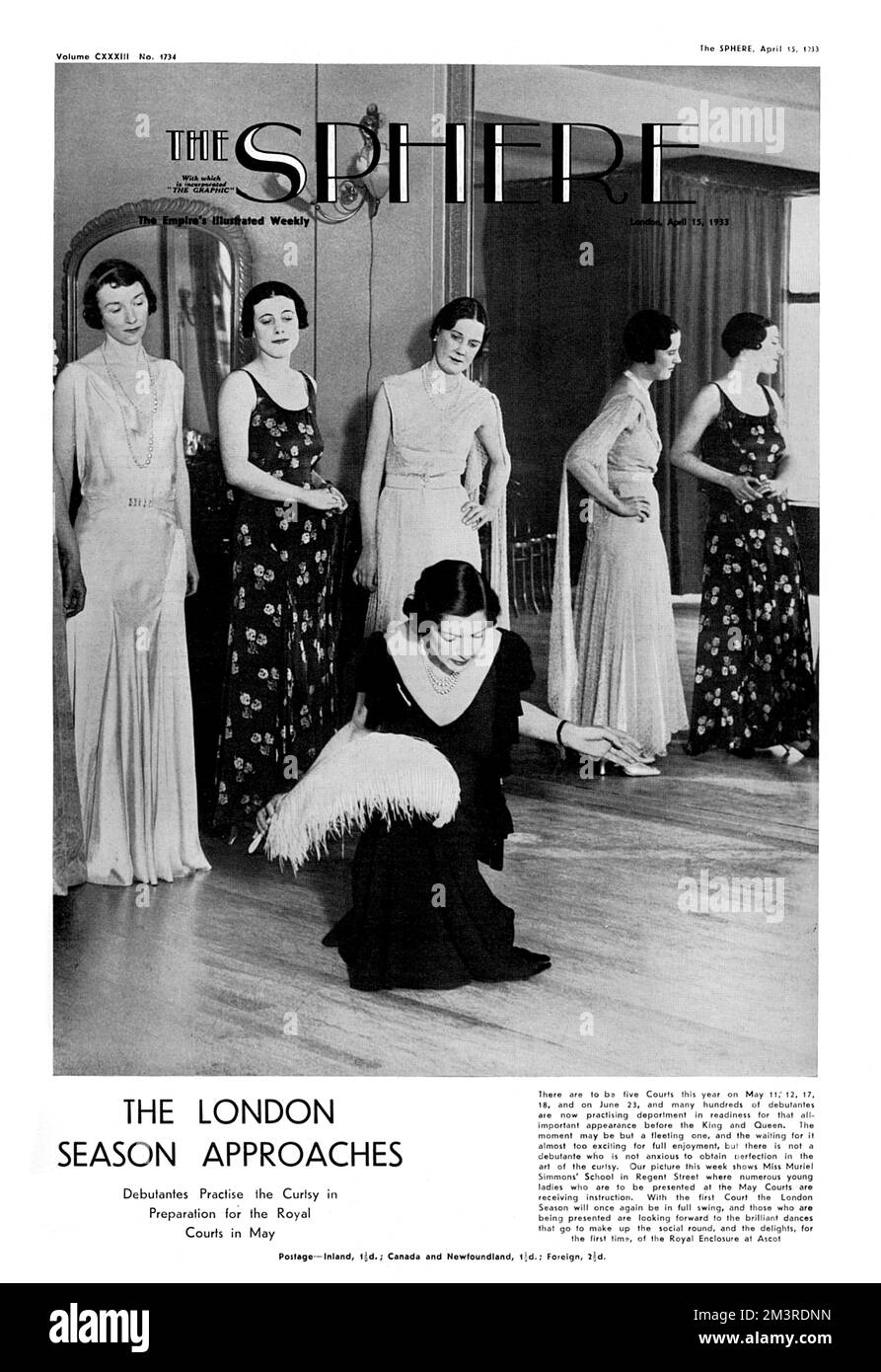 Sphere front cover - Debutantes practise the curtsey Stock Photo - Alamy