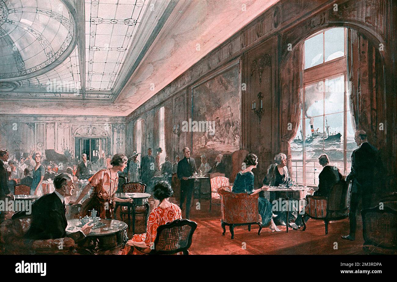 Tea time in the lounge on board the Berengaria Stock Photo - Alamy