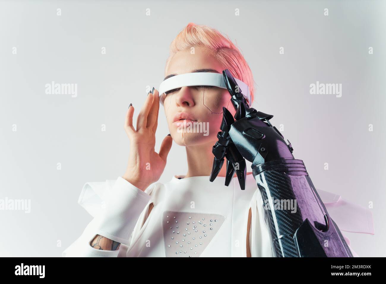 Representation of a bionic super human with advanced technology parts ...
