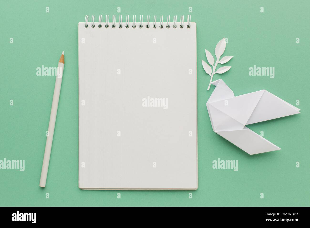 Top view notebook with paper dove pencil. Resolution and high quality ...