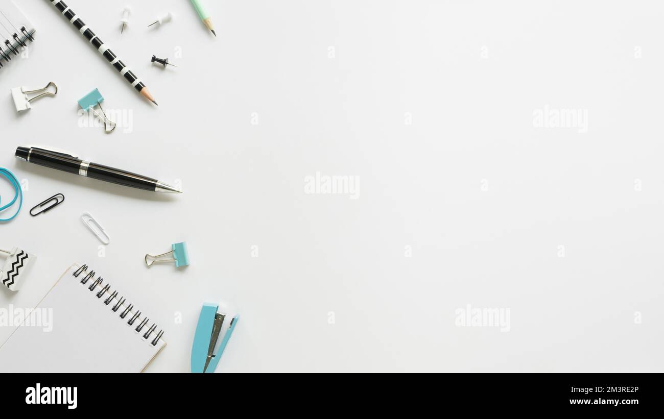 Top view office stationery with pen notebook. Resolution and high ...