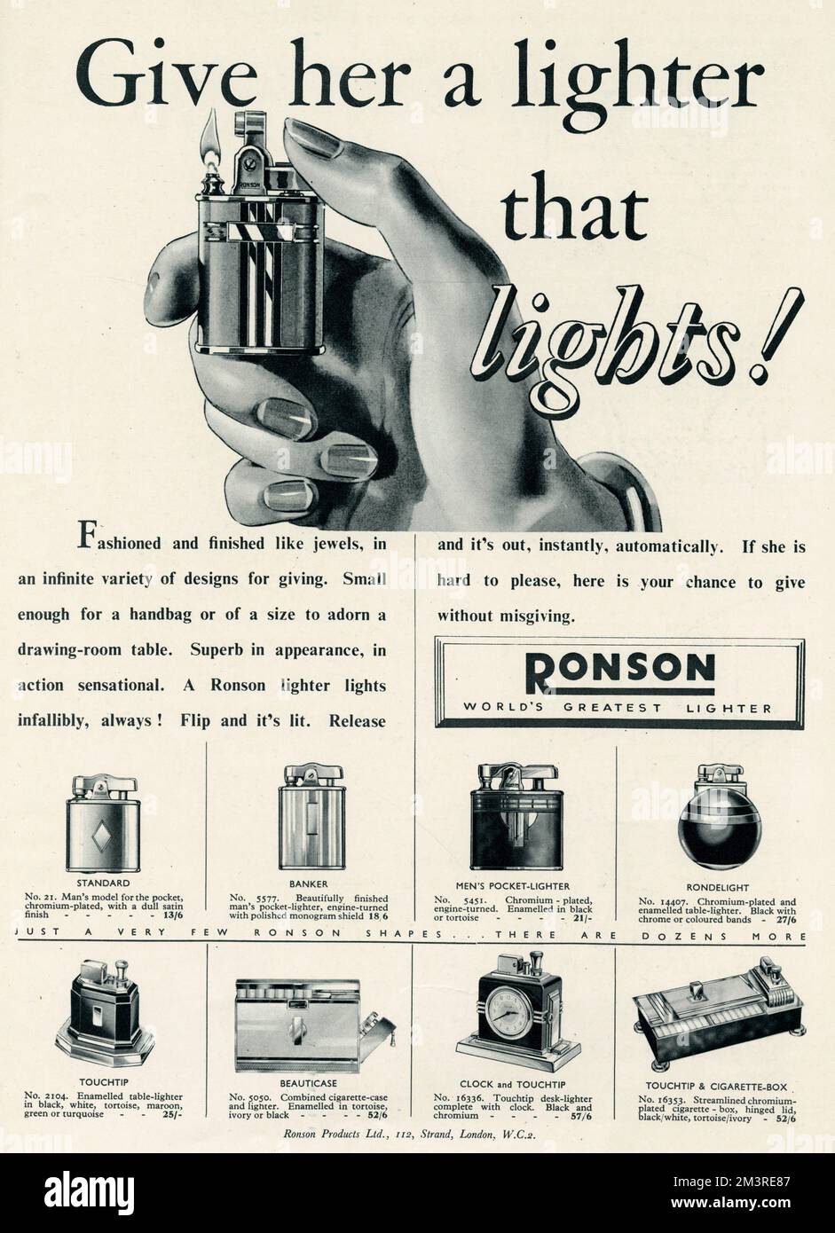 Advert for Ronson lighters 1938 Stock Photo - Alamy
