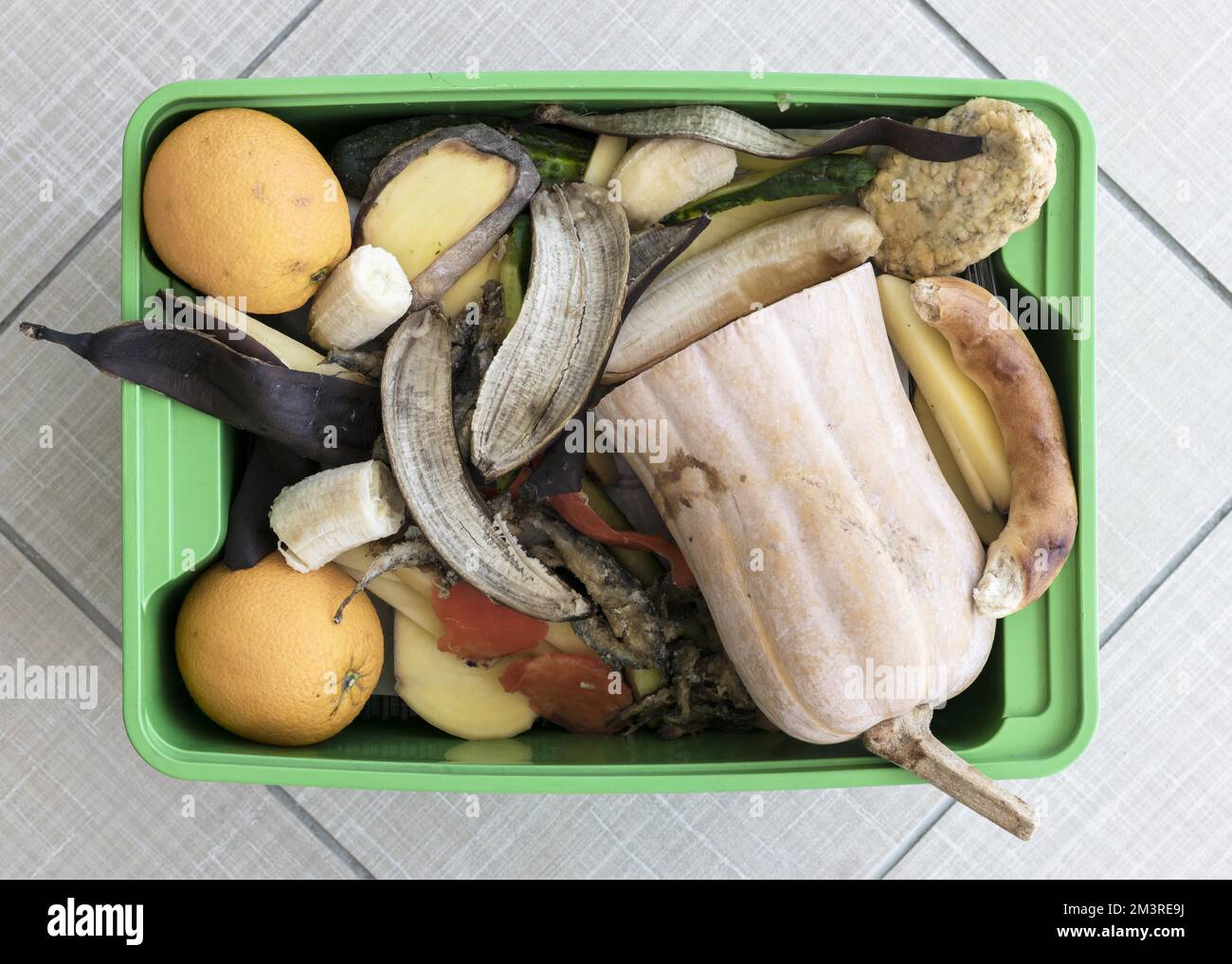 Top view recycling bin with organic vegetables. Resolution and high ...