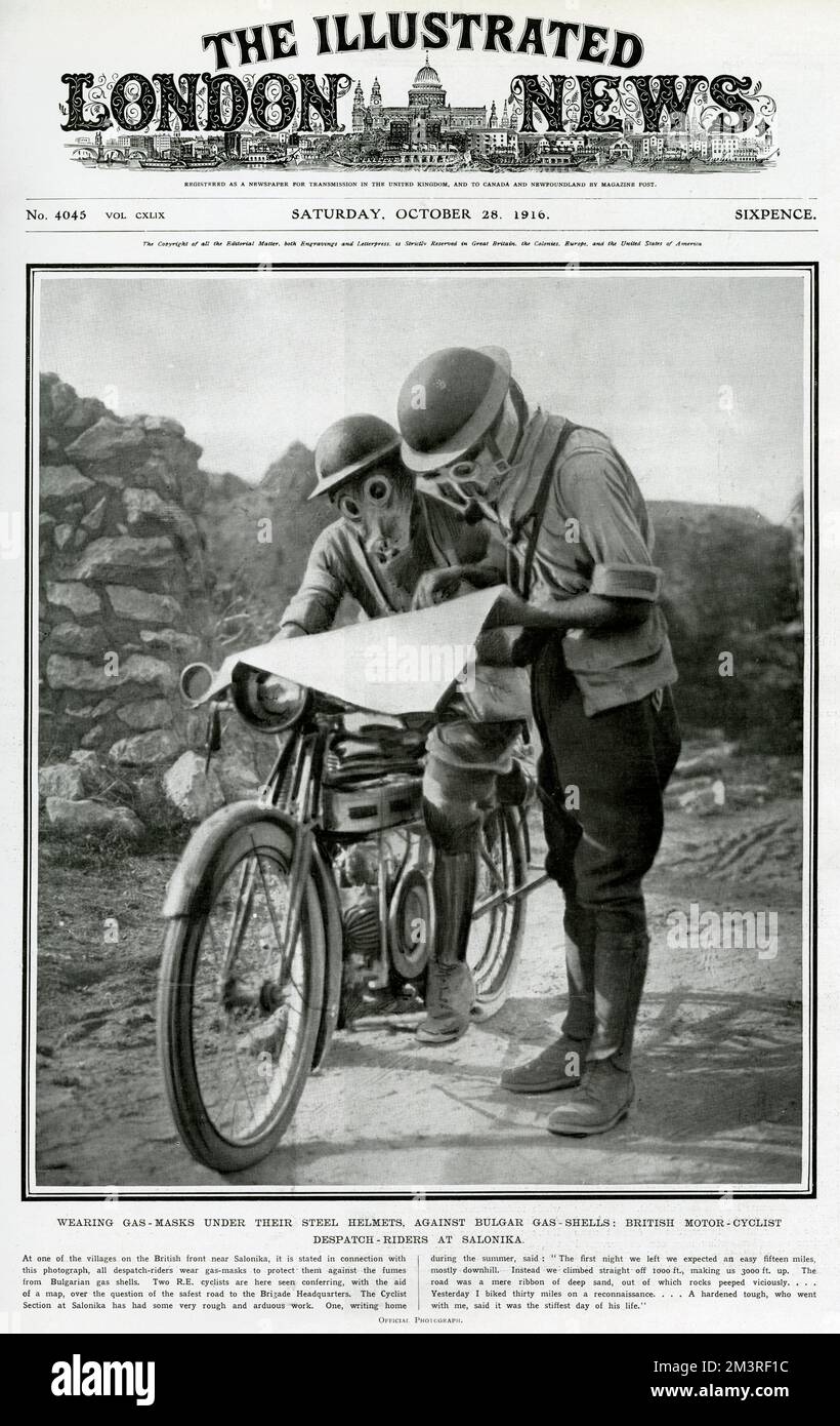 Two dispatch-riders looking at their map at one of the villages on the ...