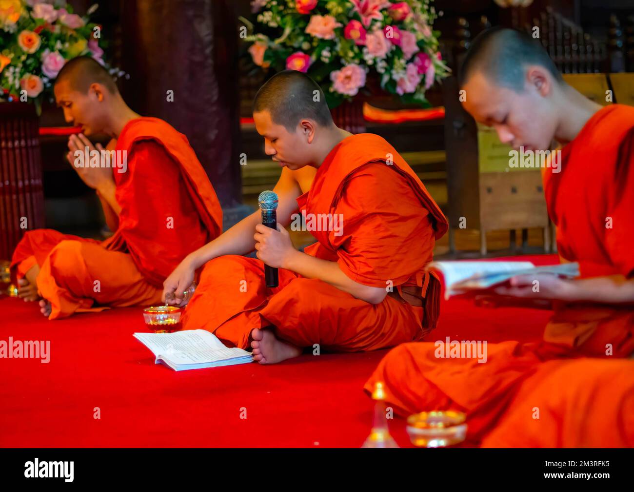 Thai Buddhist monks attend a prayer session to bless Thai Princess ...