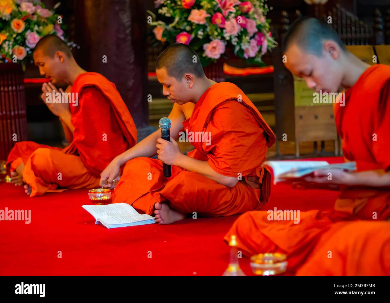 Thai Buddhist monks attend a prayer session to bless Thai Princess ...