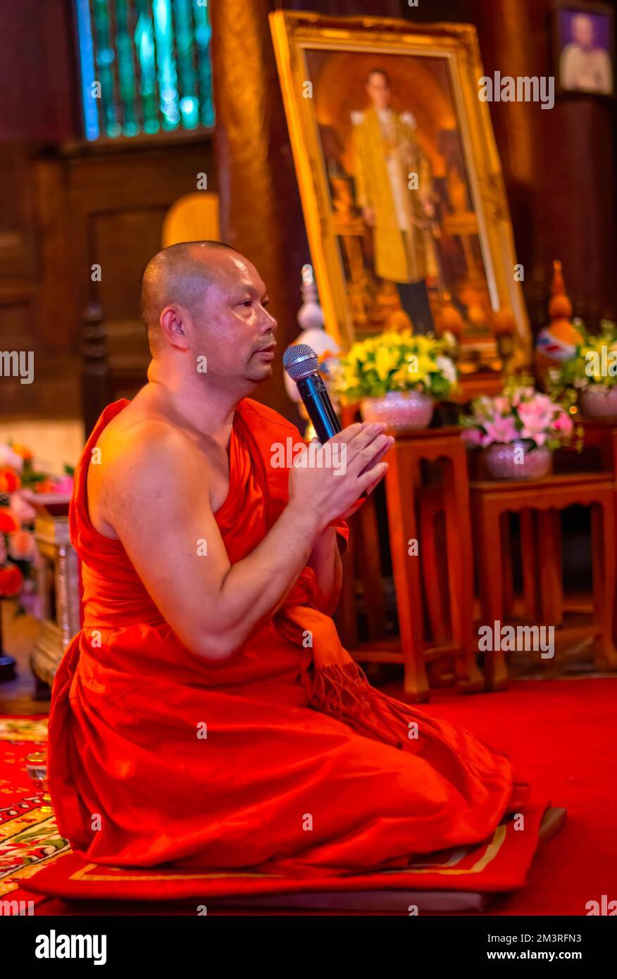 A Thai Buddhist monk attends a prayer session to bless Thai Princess ...