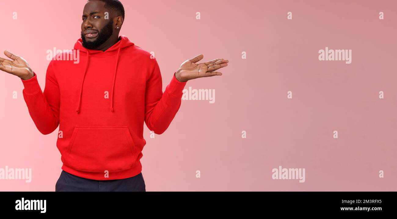 African american man cringe shake head unaware frowning grimacing ...