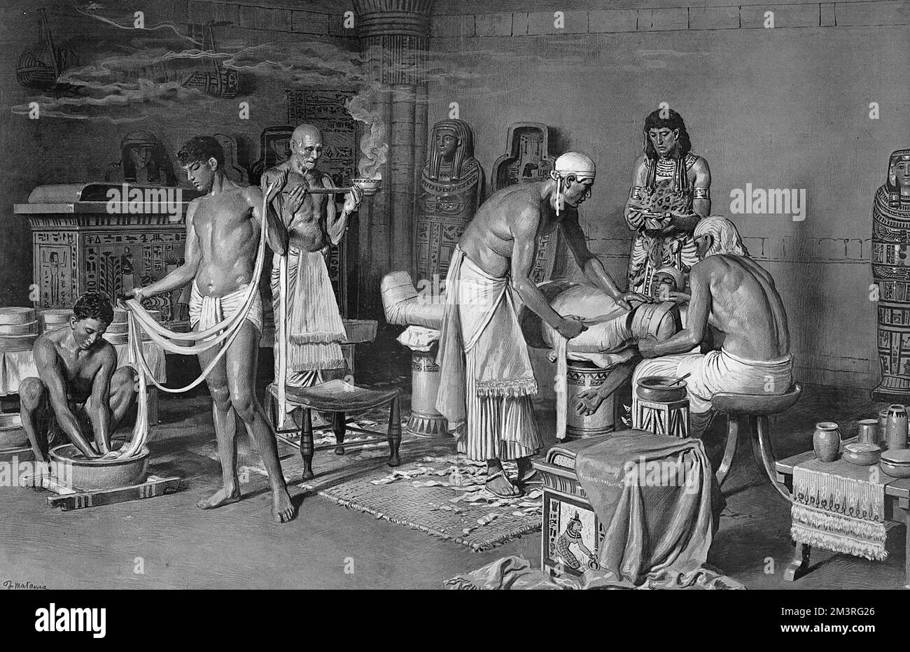 Preparing a Royal Mummy for the Tomb by Matania Stock Photo - Alamy