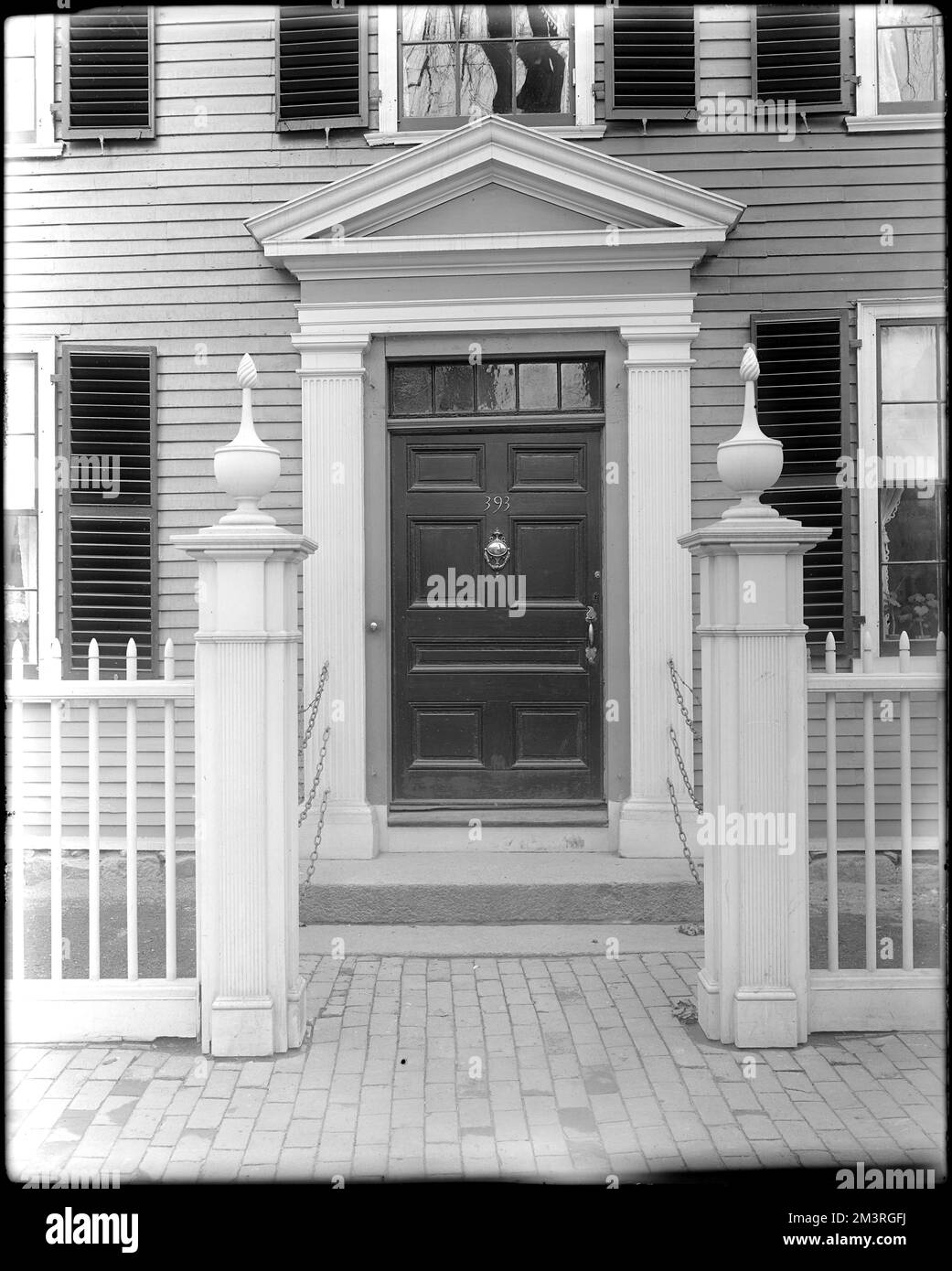Salem, 393 Essex Street, exterior detail, door and fence posts, Timothy ...