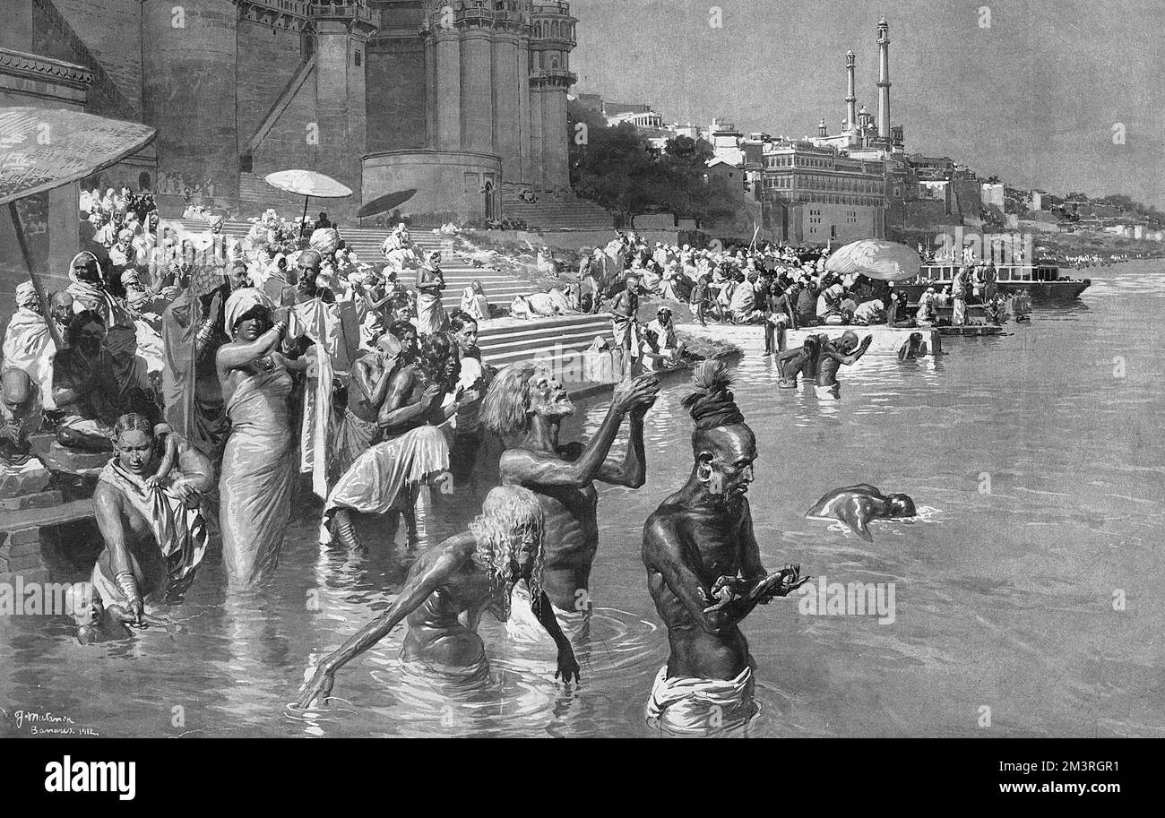 Hindu pilgrims ganges river Black and White Stock Photos & Images - Alamy