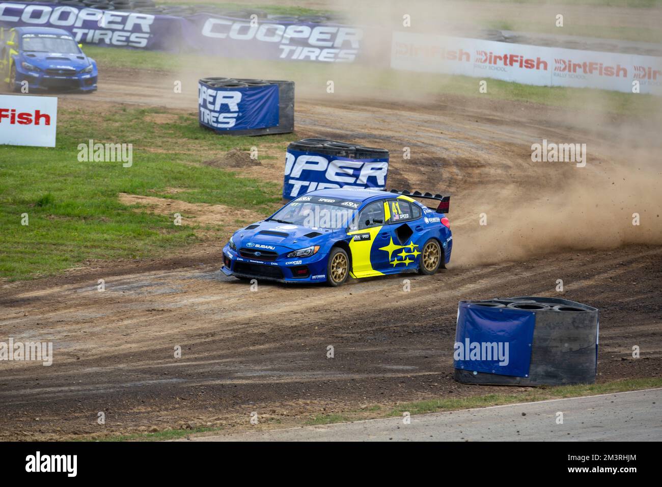 The view of Scott Speed's car driving at a Rallycross event at Mid-Ohio ...