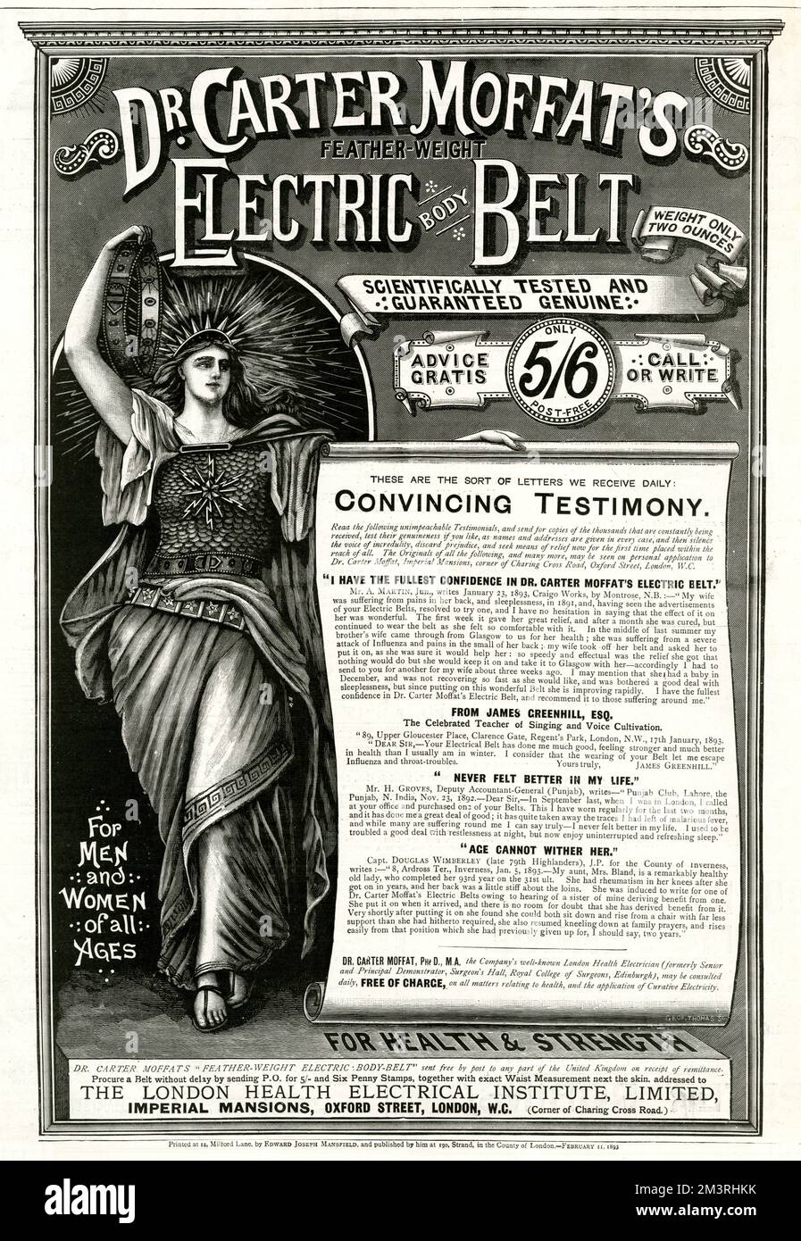 Dr Carter Moffat's electric body belt, scientifically tested and ...