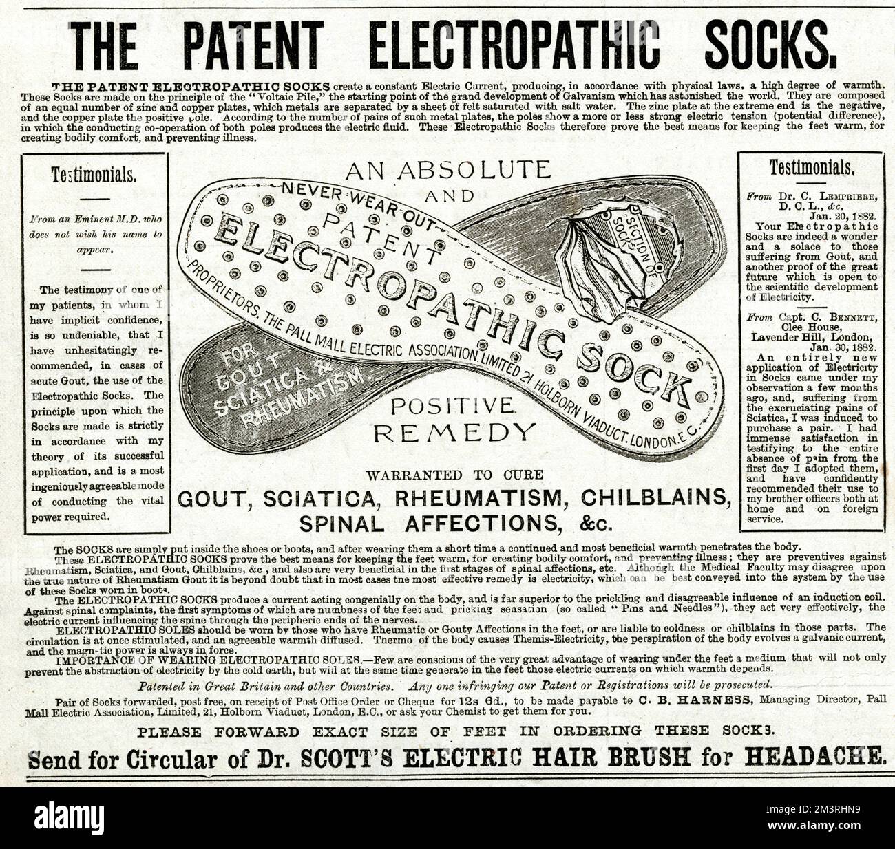 Advert for Patent Electropathic socks 1882 Stock Photo - Alamy