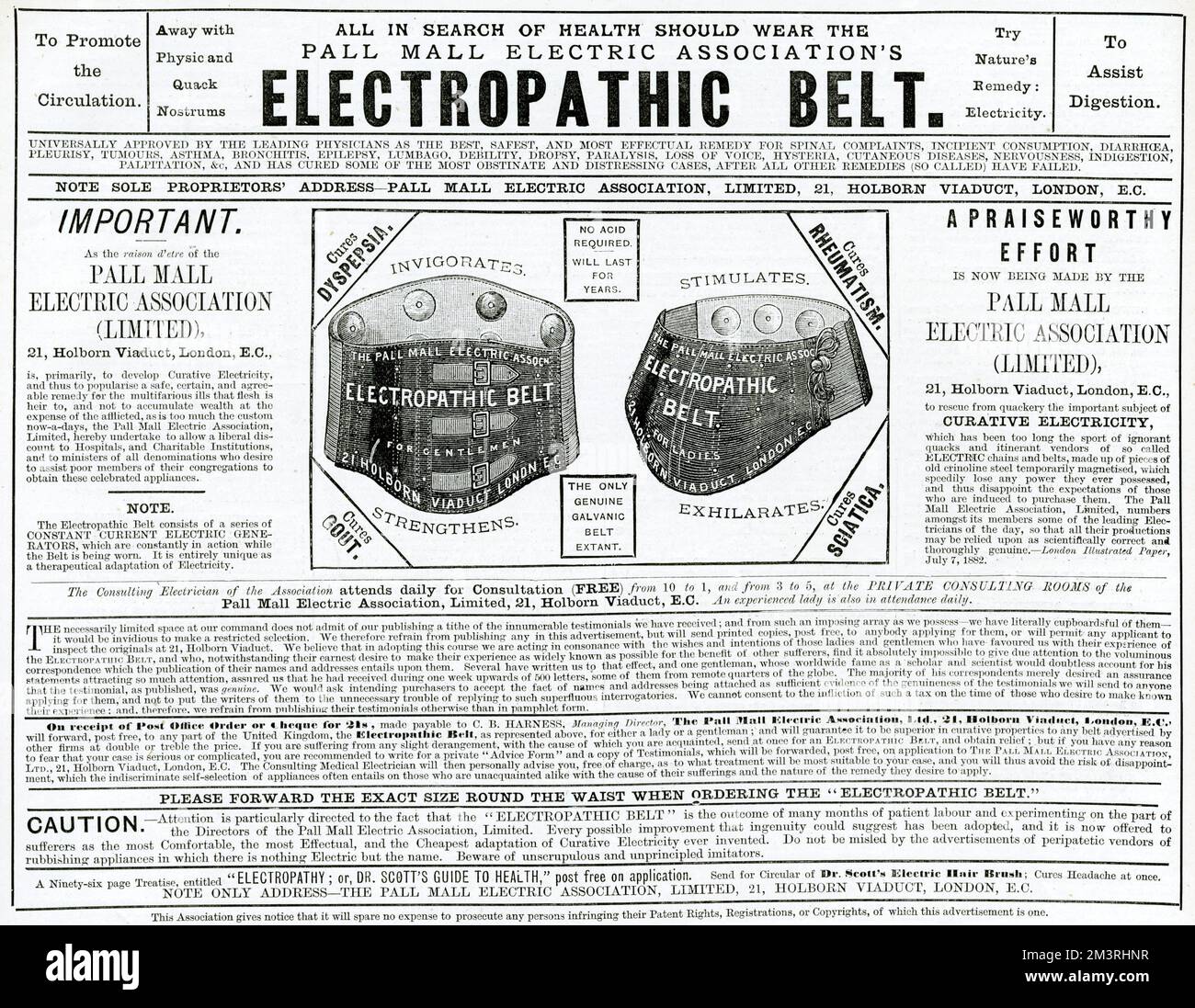 Advert for Electropathic Belt 1882 Stock Photo - Alamy