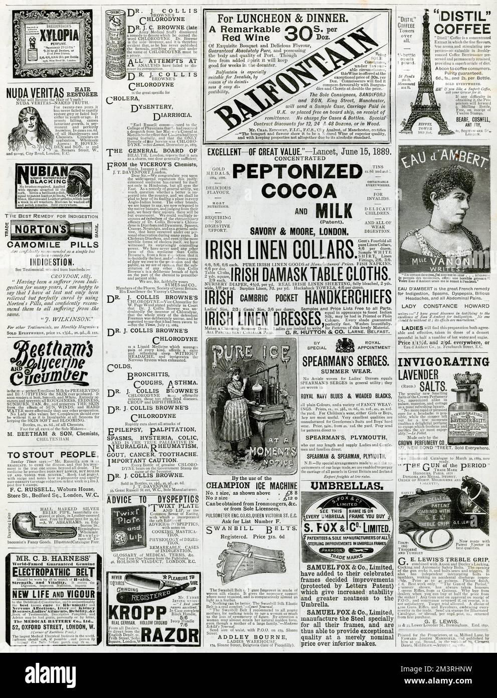 Page of Victorian adverts - 1889 Stock Photo - Alamy