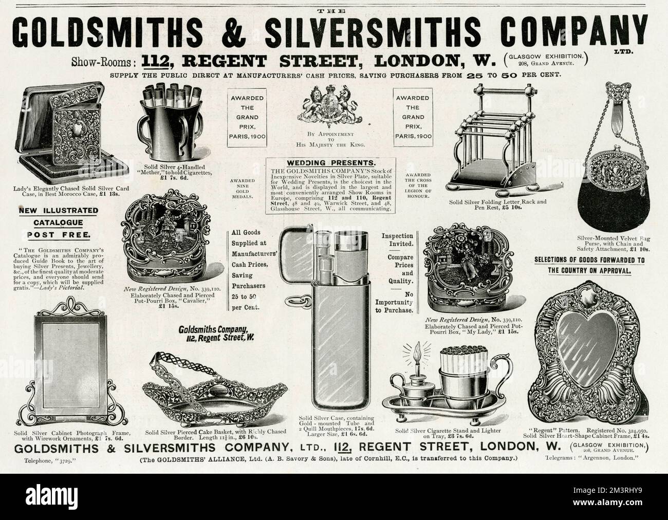 Advert for Goldsmiths & Silversmiths' Edwardian items 1901 Stock Photo ...