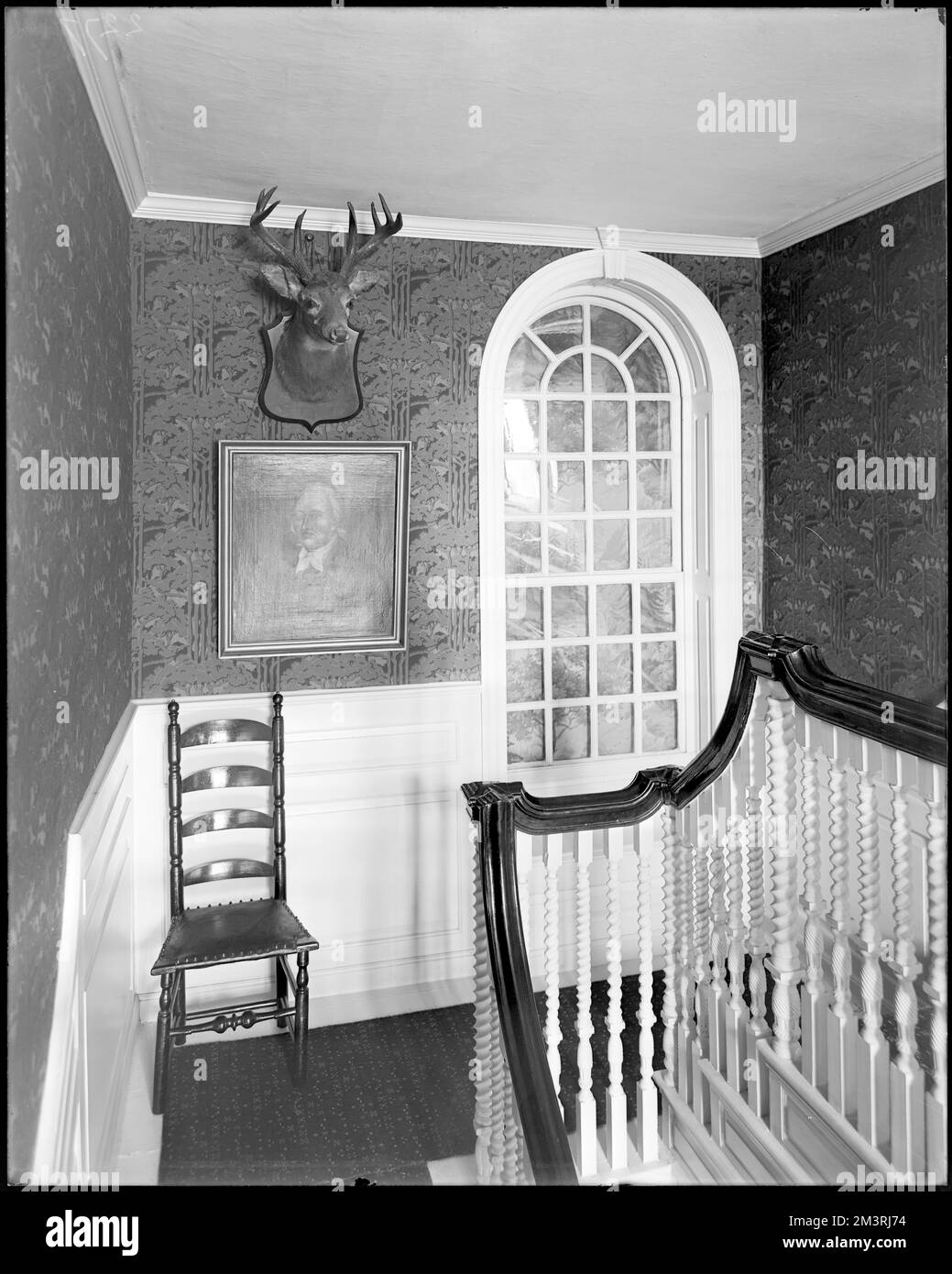 Salem, 93 Federal Street, interior detail, window and upper hall ...