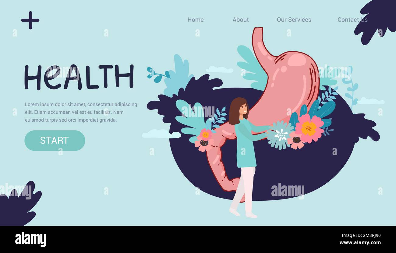 Group of doctors check up human stomach. A doctor holding magnifying ...