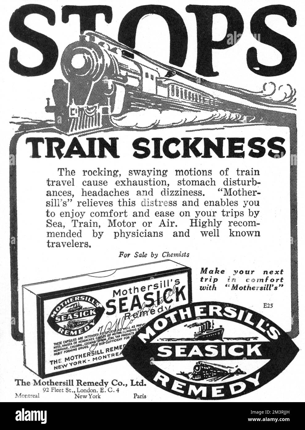 Advert for Mothersill's Seasick Remedy 1930 Stock Photo - Alamy