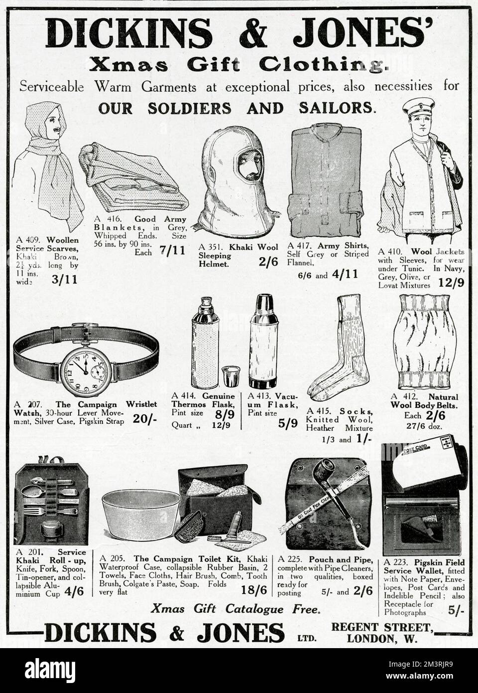 Advert for Dickins & Jones soldiers & sailors comforts 1914 Stock Photo ...