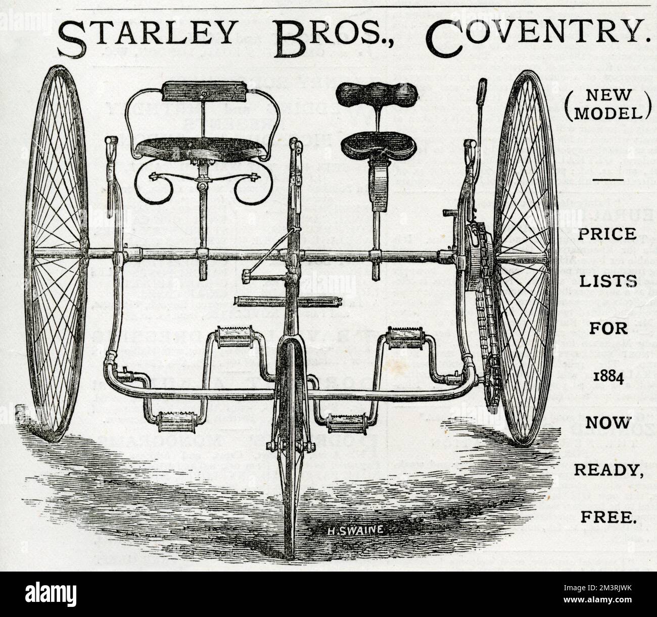 Advert for Starley Bros.Coventry tandem tricycle 1884 Stock Photo - Alamy