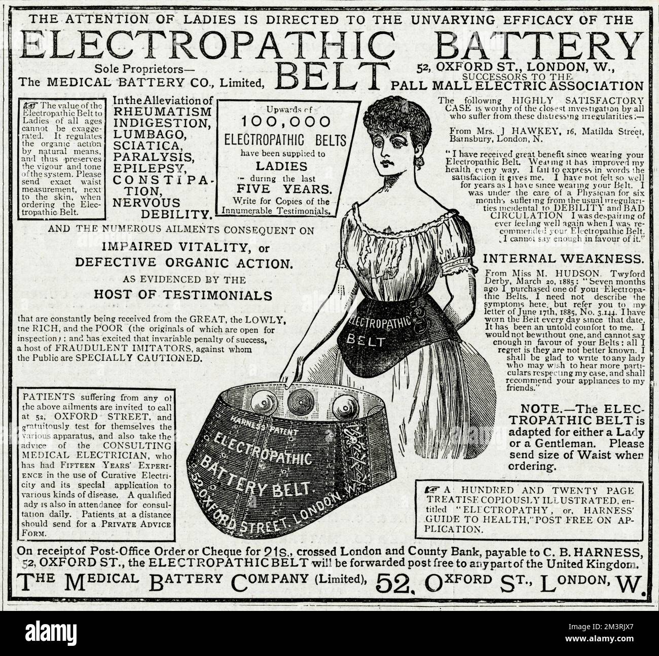 Advert for Electropathic Battery Belt 1885 Stock Photo - Alamy