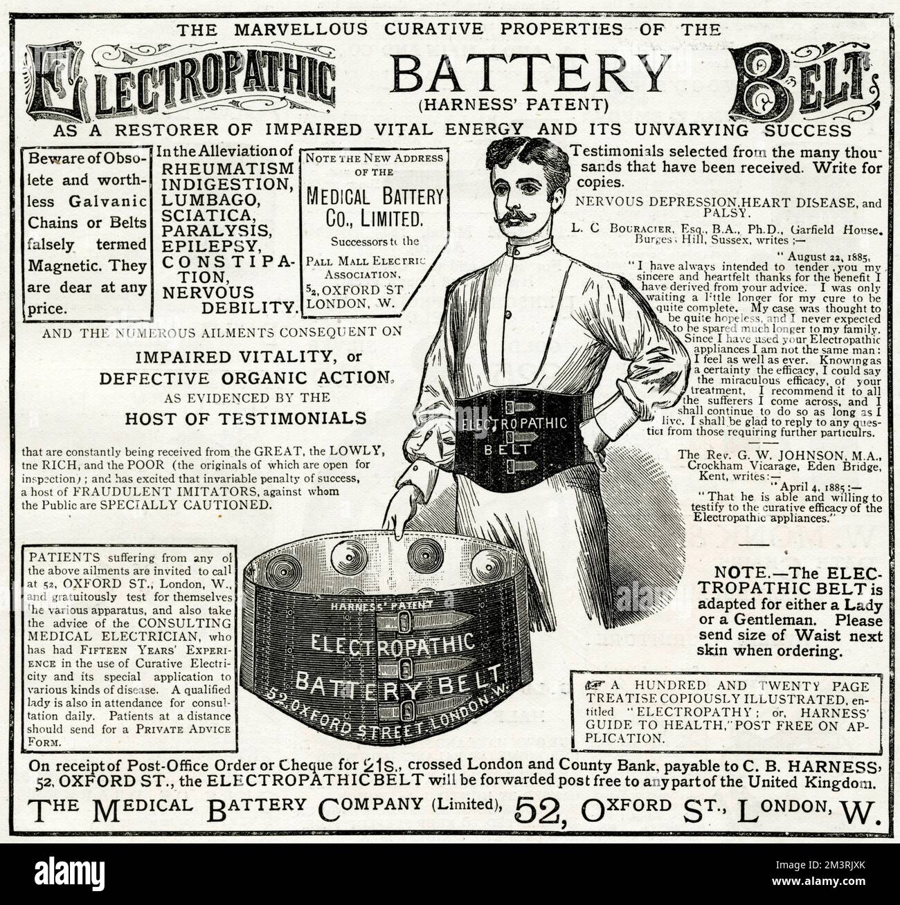 Advert for Electropathic Battery Belt 1885 Stock Photo - Alamy