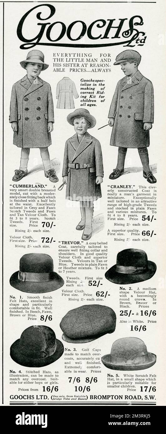 Advert for Gooch's winter clothing 1915 Stock Photo - Alamy