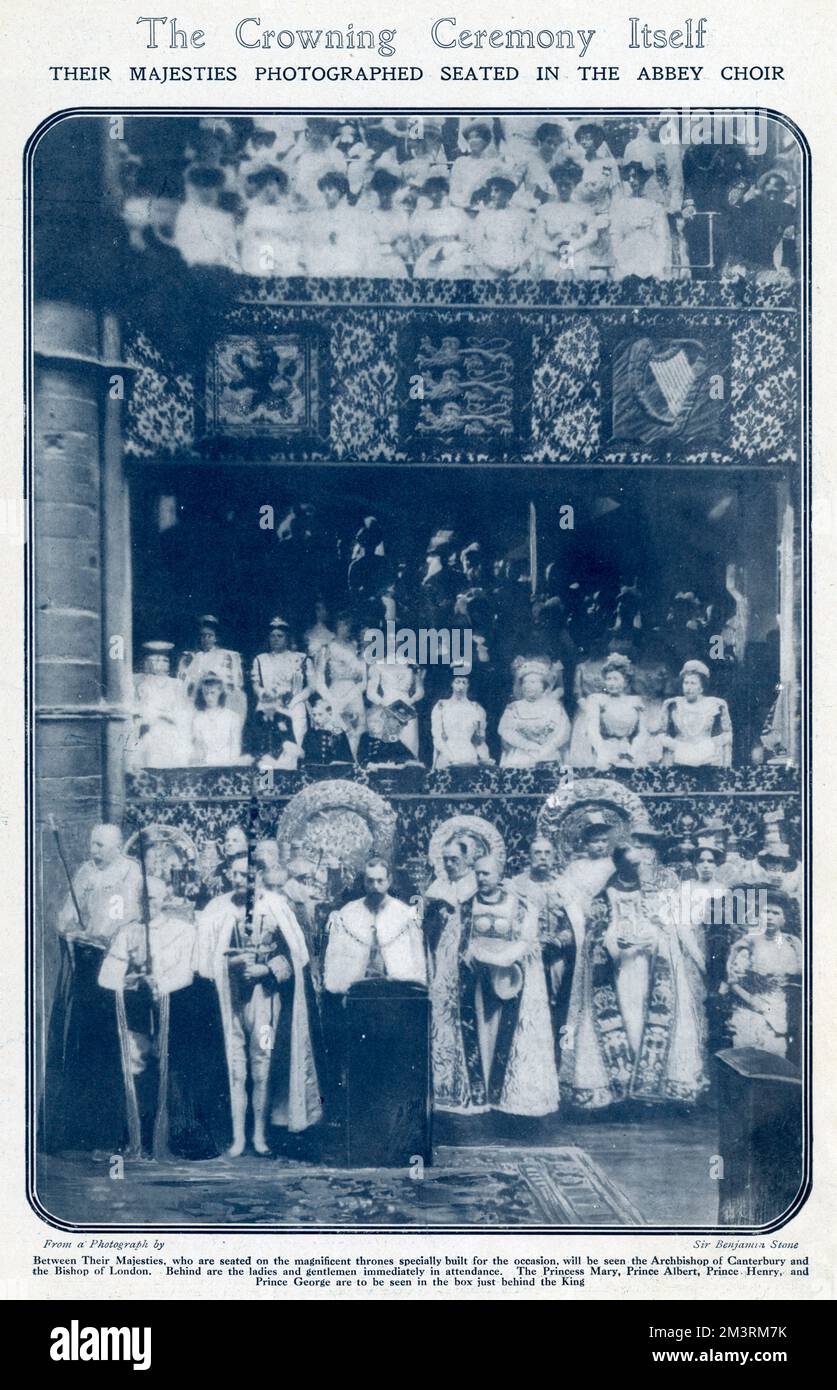 Photograph showing King George V seated on a thrown that was specially ...