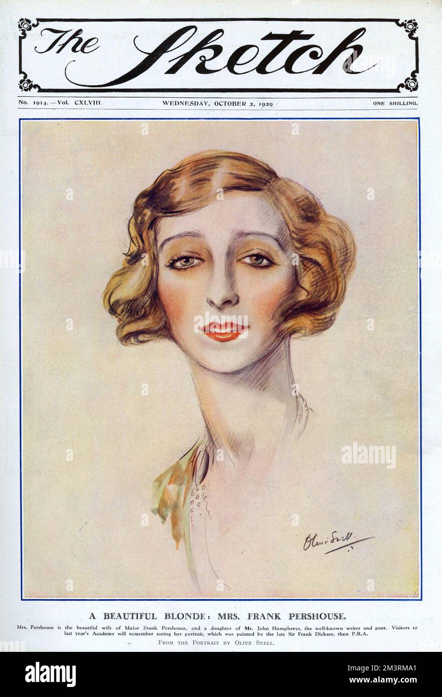 Front cover of The Sketch featuring a portrait of Mrs Frank Pershouse ...