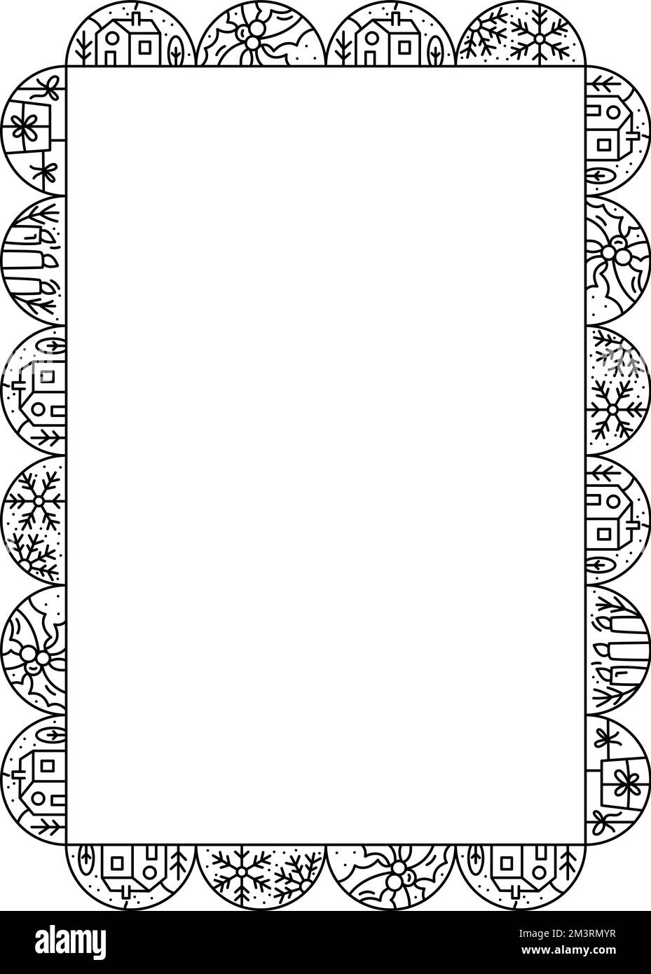 Merry Christmas decoration monoline frame. Continuous winter one line ...