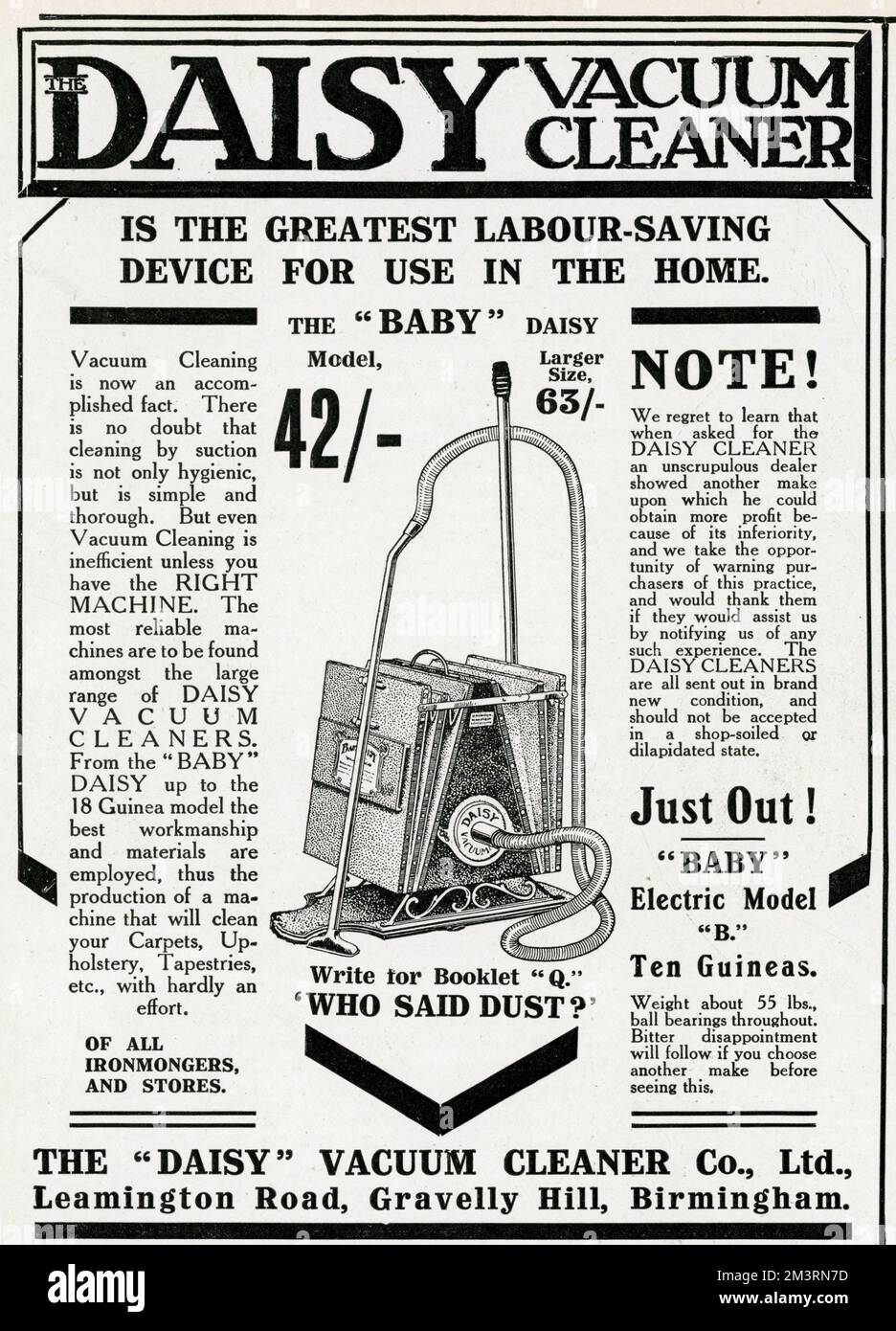 Advert for Daisy vacuum cleaner 1912 Stock Photo - Alamy