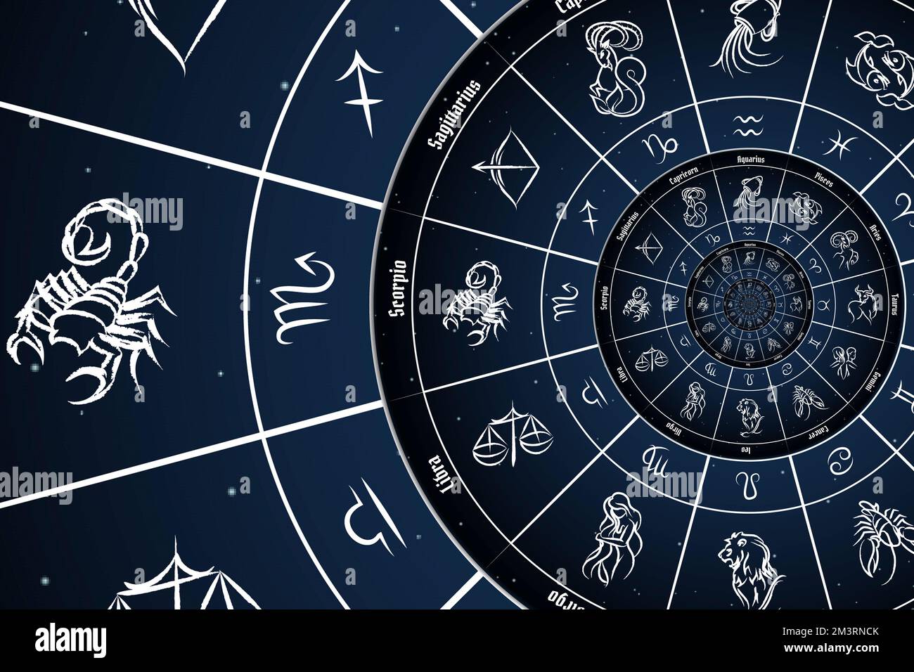 Astrological background with zodiac signs and symbol - blue Stock Photo ...