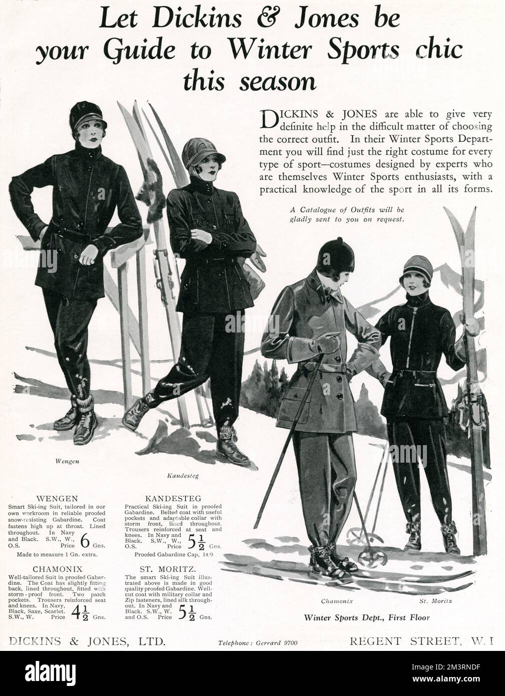 Advert for Dickins & Jones women's winter sports wear 1928 Stock Photo ...